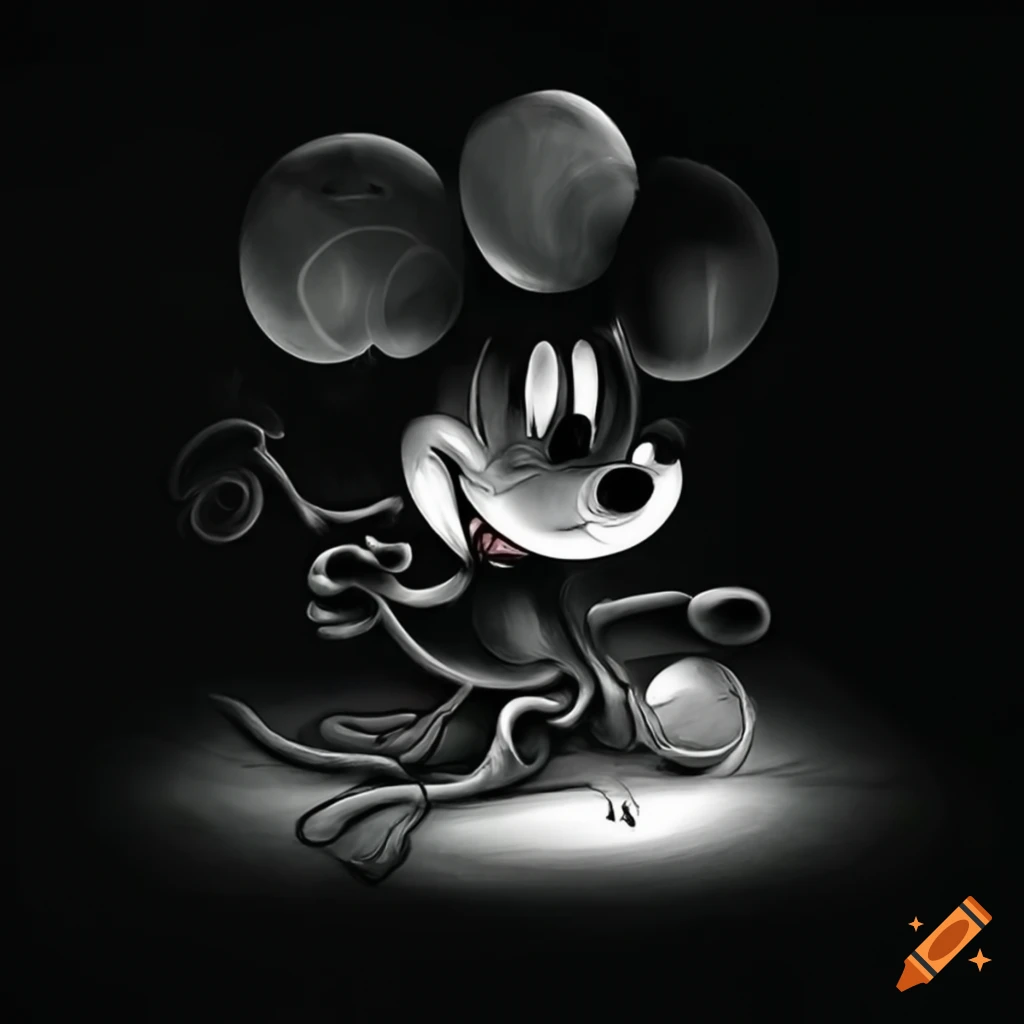 Artistic depiction of a drunken Mickey Mouse on Craiyon