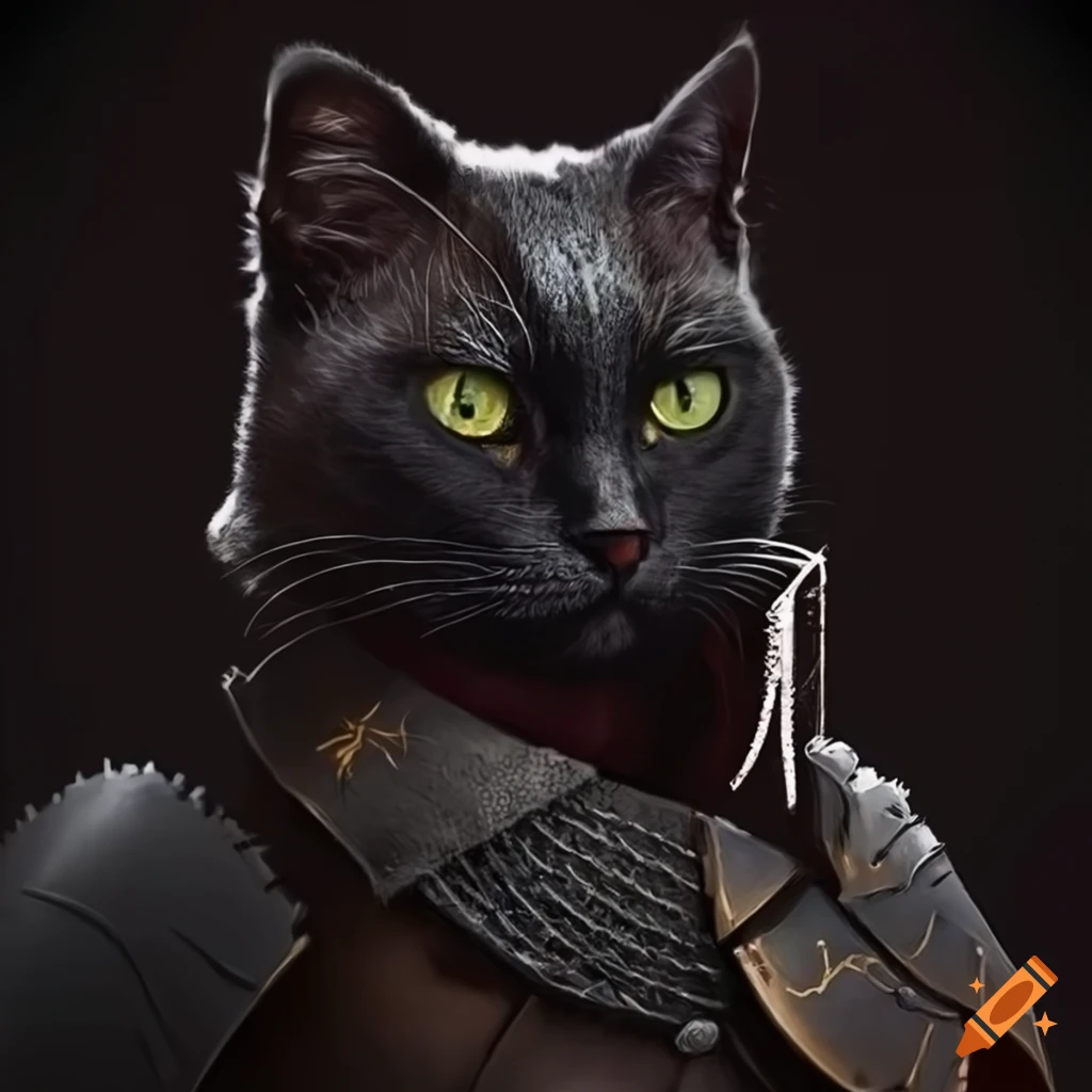Black cat wearing armor on Craiyon