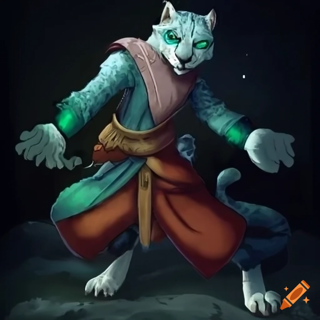Art of monk tabaxi snow leopard DND character on Craiyon