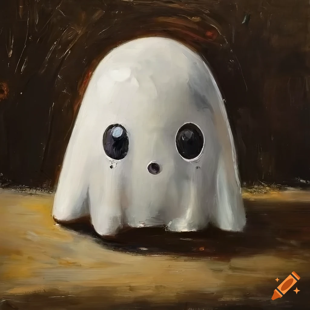 Detailed oil painting of a surprised cute ghost on Craiyon