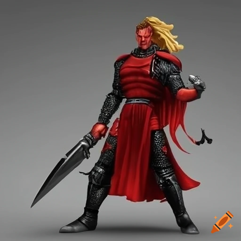 Fan art of Trigon fusion Ken Masters as black imperial praetorian guard with sword on Craiyon