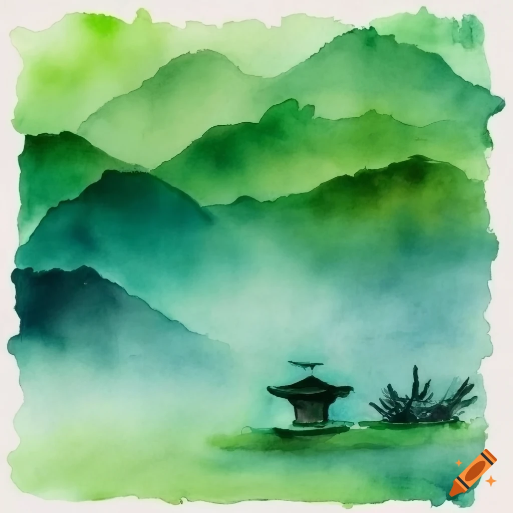 Watercolor of a peaceful chinese tea garden on Craiyon