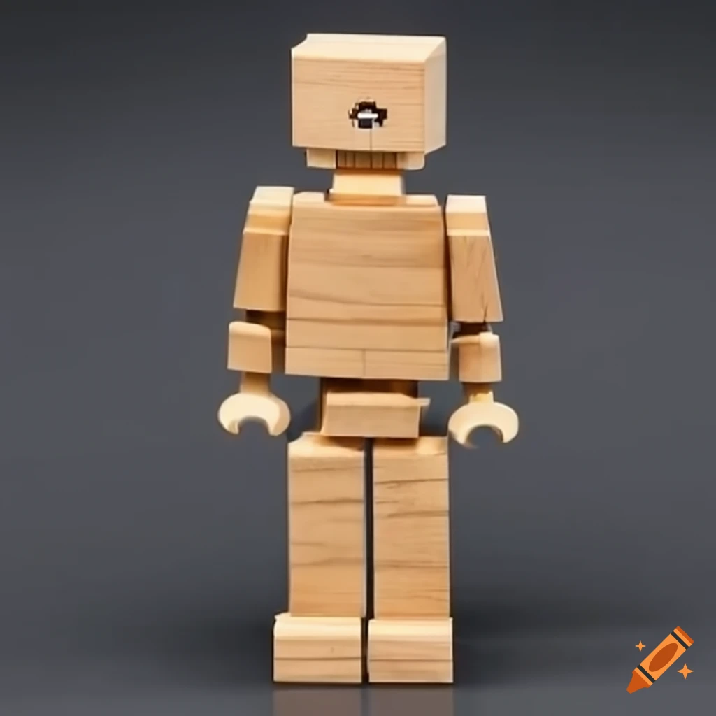 Closeup of wooden lego puppets on Craiyon