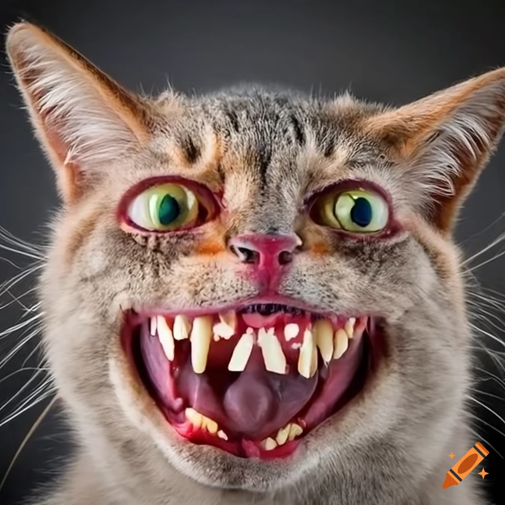 Photograph of a cat with scary teeth on Craiyon