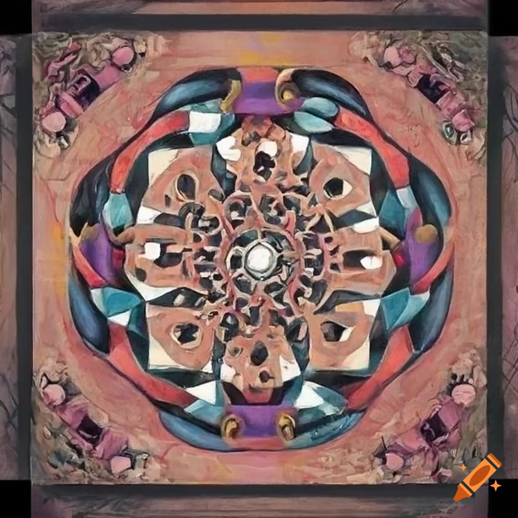 Intricate Escher-inspired painting on Craiyon