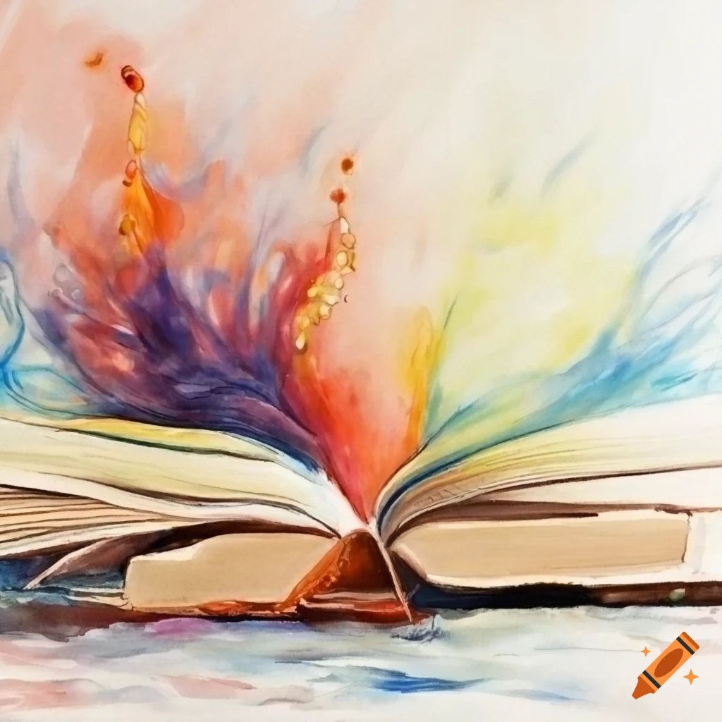 Watercolor painting of books on Craiyon