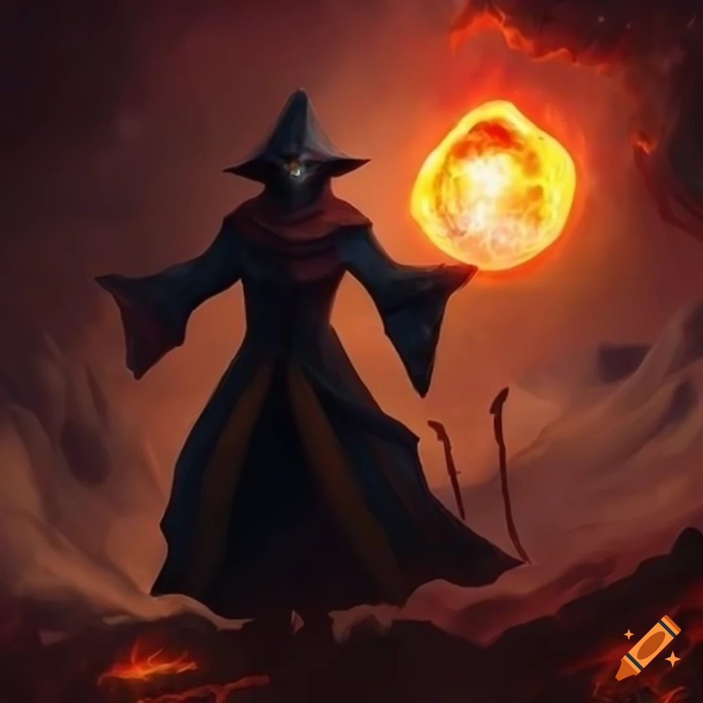 Fantasy artwork of a masked mage with a glowing orb on Craiyon