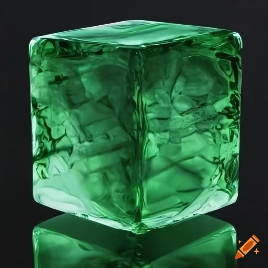 Vibrant green glass cube on Craiyon