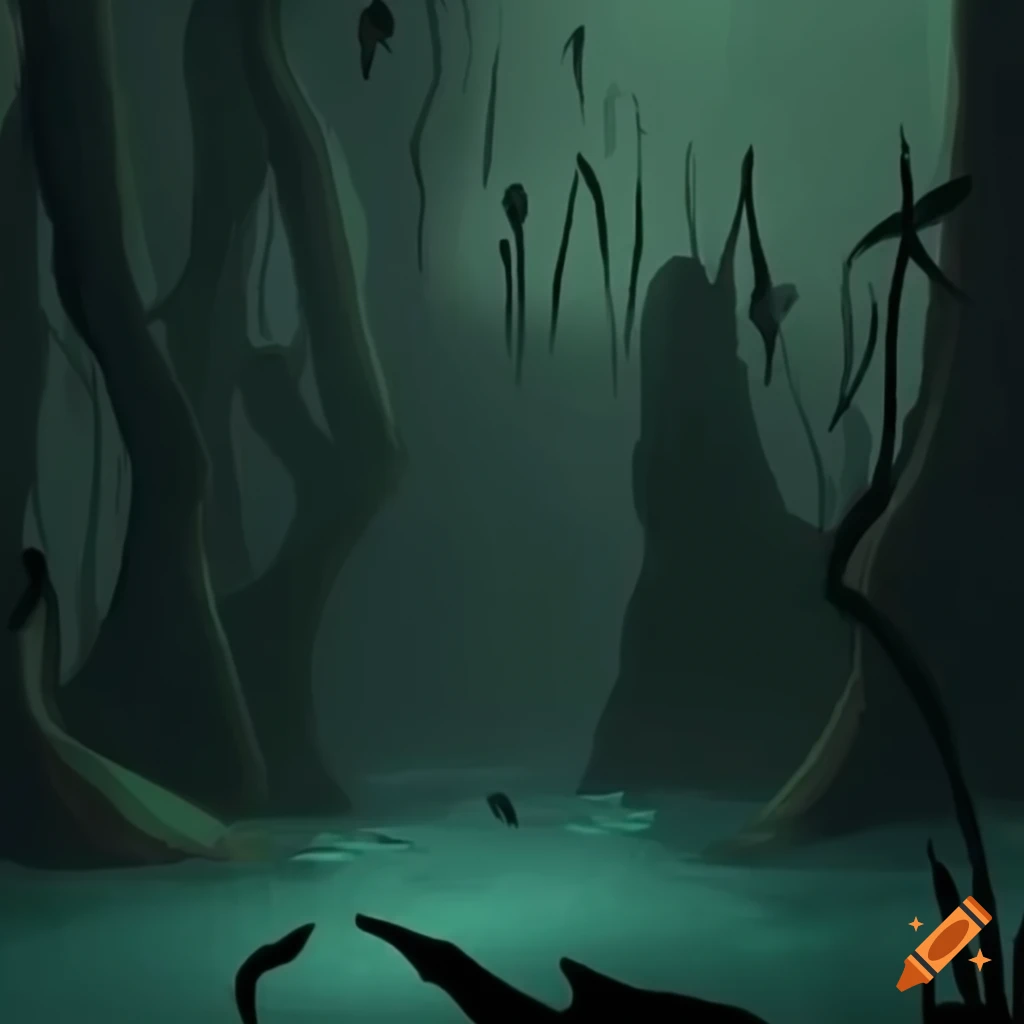 Image of a mysterious swamp with shadows on Craiyon