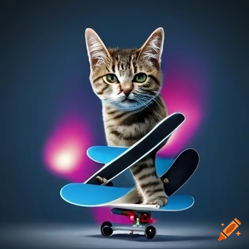 Skateboarding cat in space