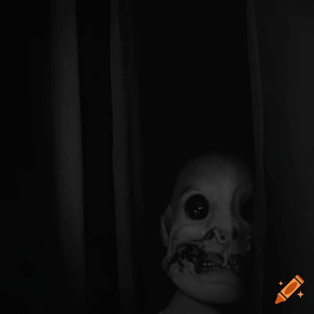 Black and white photo of a mysterious creature in a dark room on Craiyon