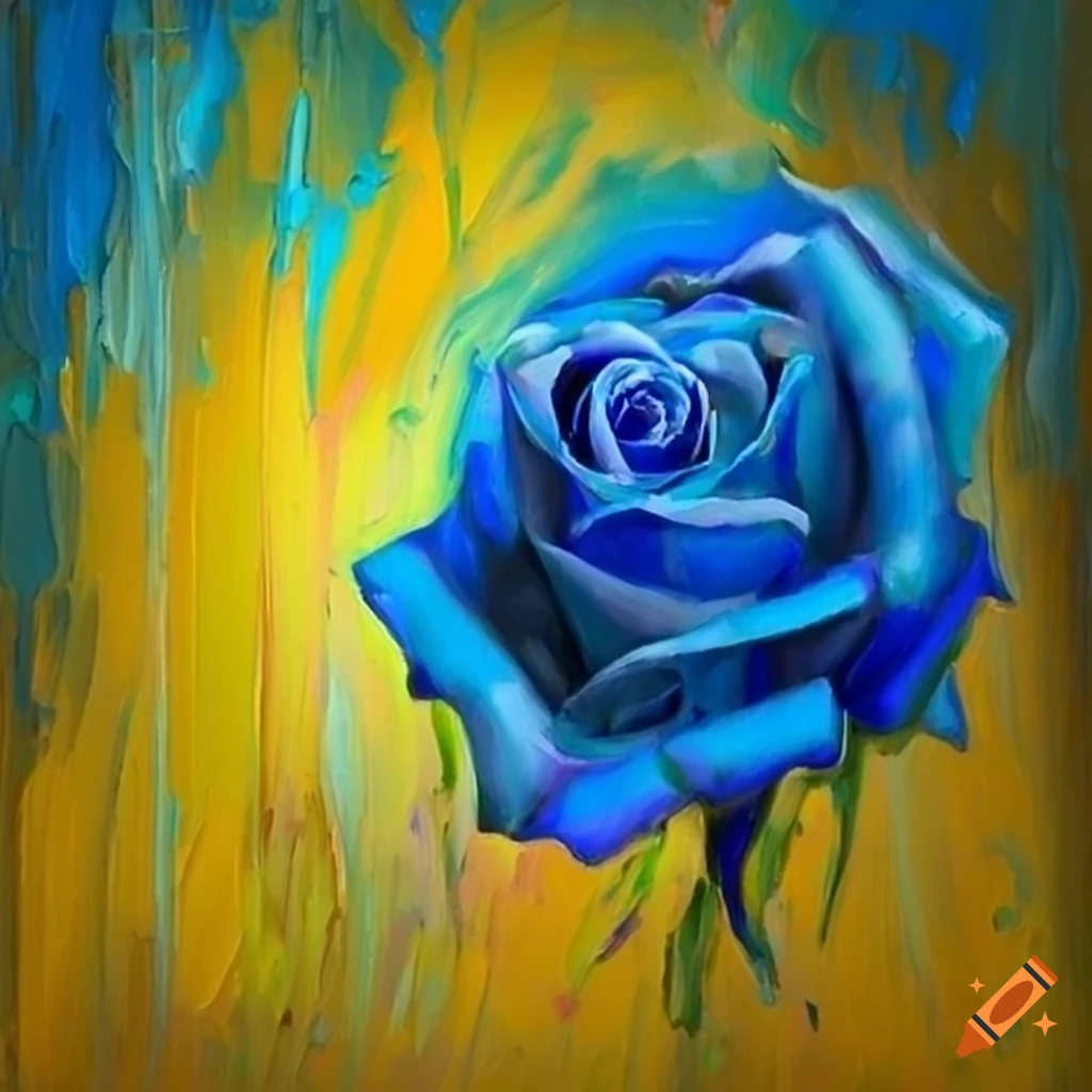 Abstract oil painting of a blue rose on yellow background on Craiyon