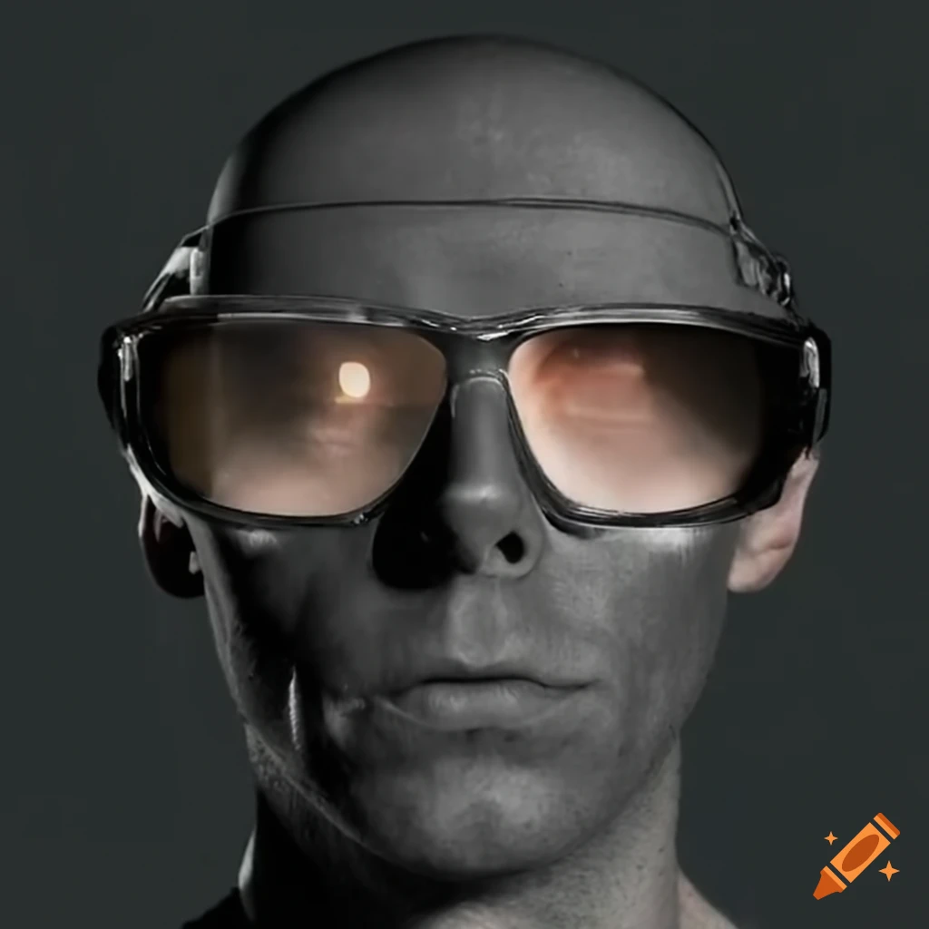 Man wearing nuclear test goggles on Craiyon