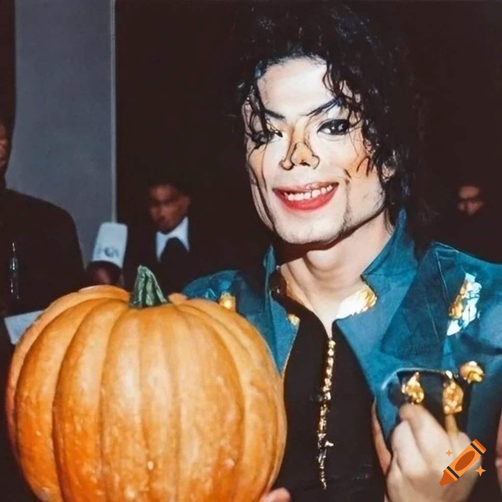 Vintage photograph of michael jackson with a giant pumpkin on Craiyon