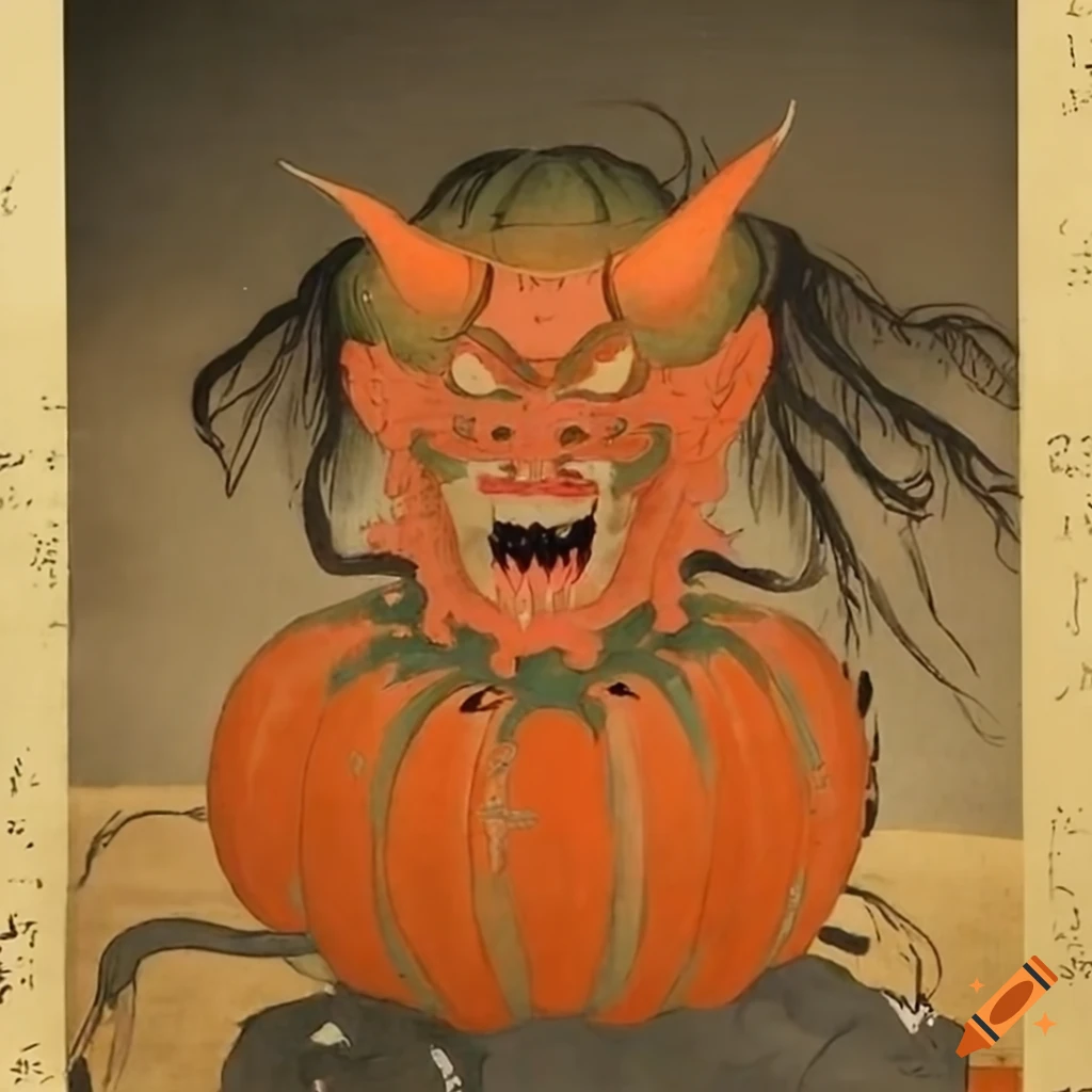 Japanese painting of a pumpkin demon on Craiyon