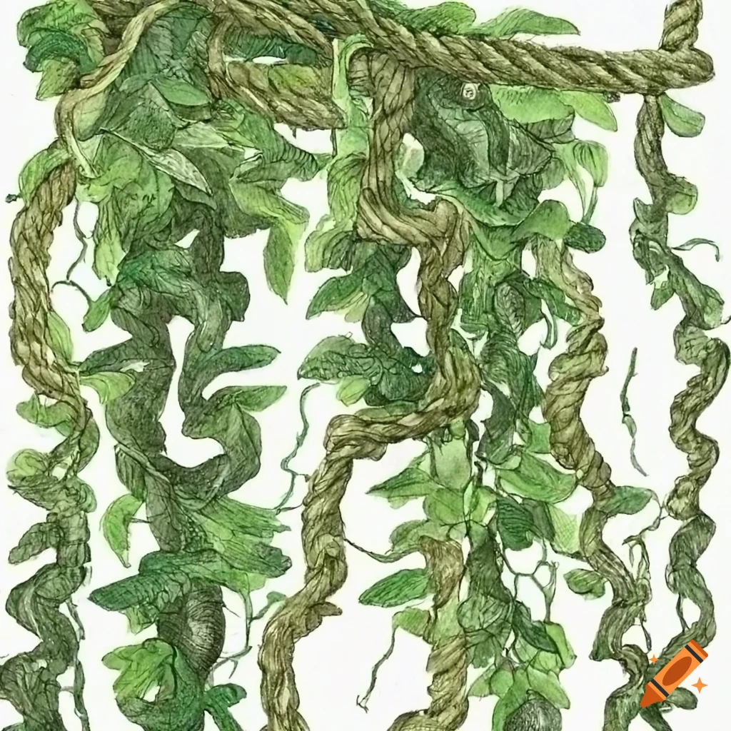 Drawing of a vine-like climbing plant in the jungle on Craiyon