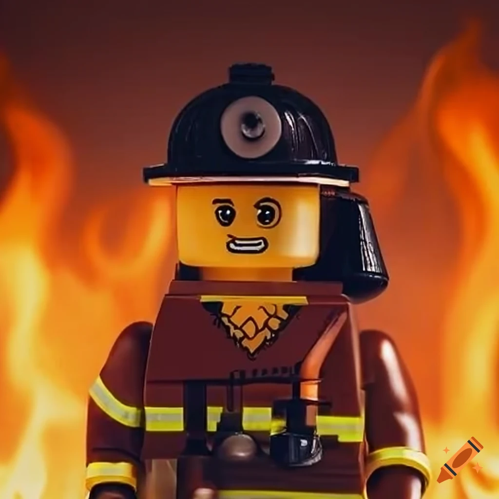 Lego firefighters in action in a burning holland on Craiyon