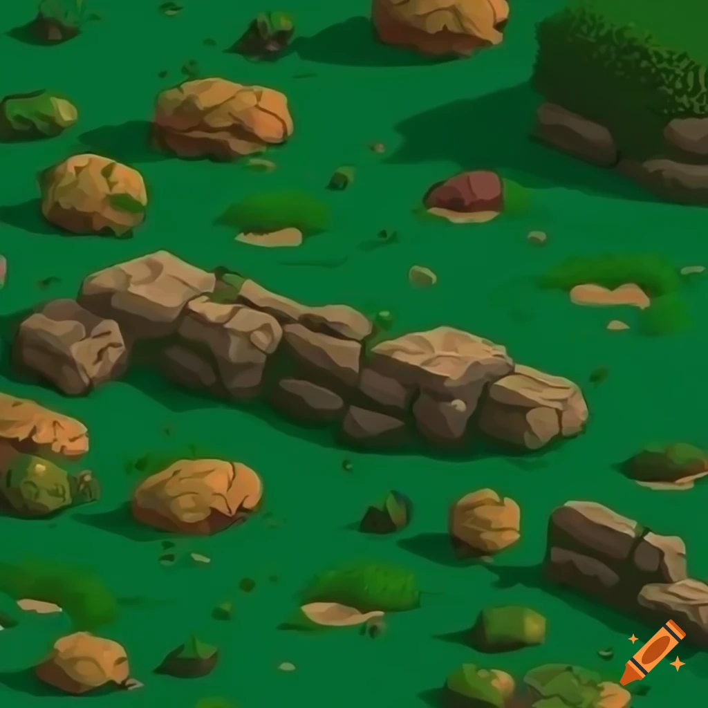 Colorful isometric top-down landscape for a video game on Craiyon