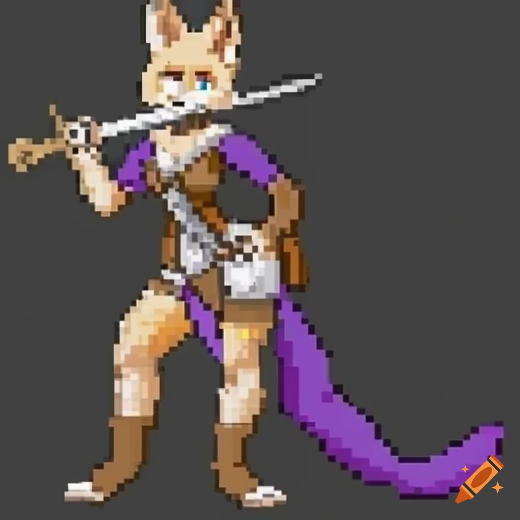 Pixel art of a female Fennec furry with a sword on Craiyon
