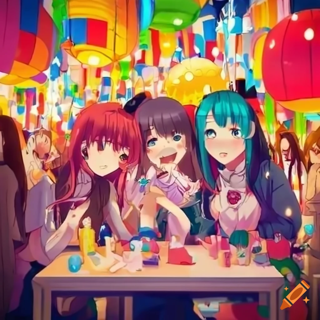 Anime girls crafting decorations on Craiyon