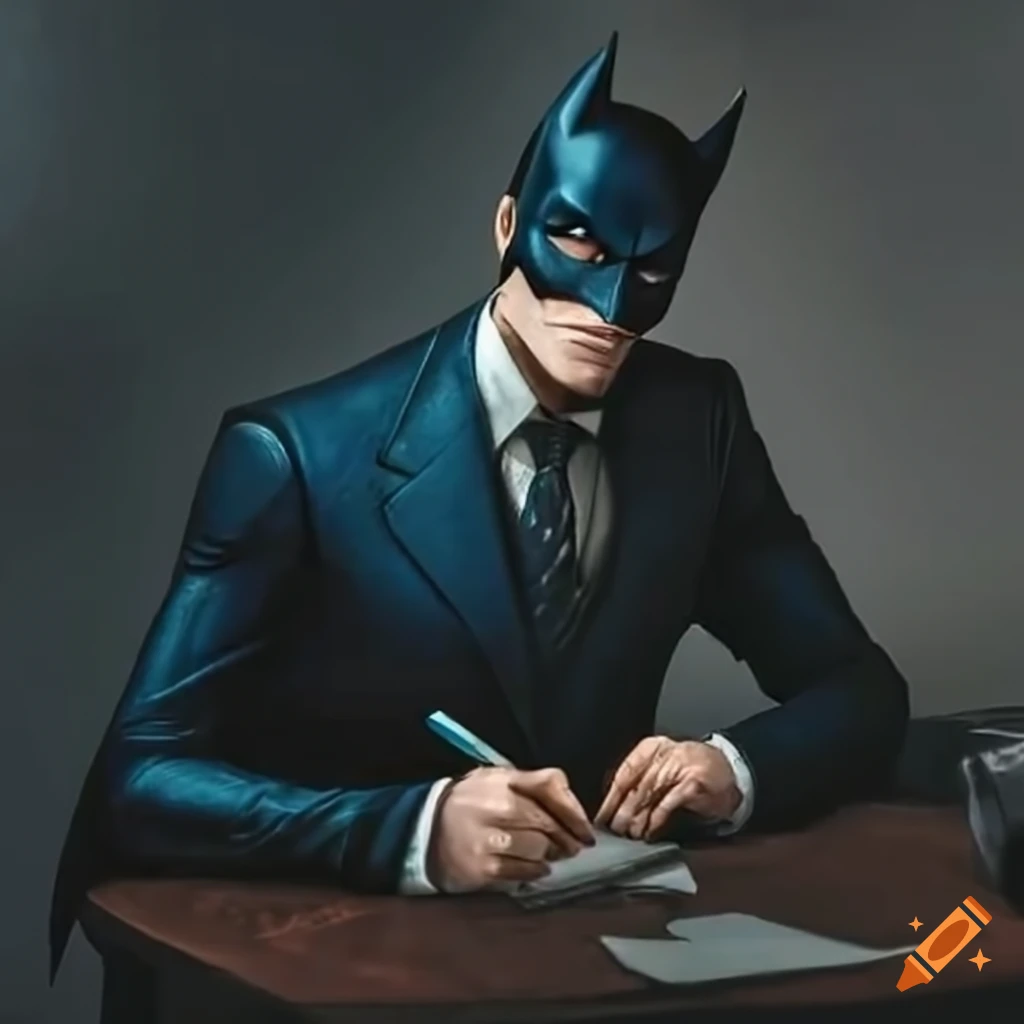 Batman sitting at a desk on Craiyon
