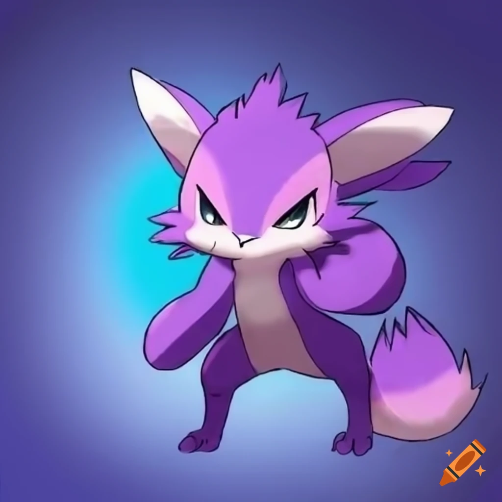 Blue and purple psychic fox pokémon with starry fur on Craiyon