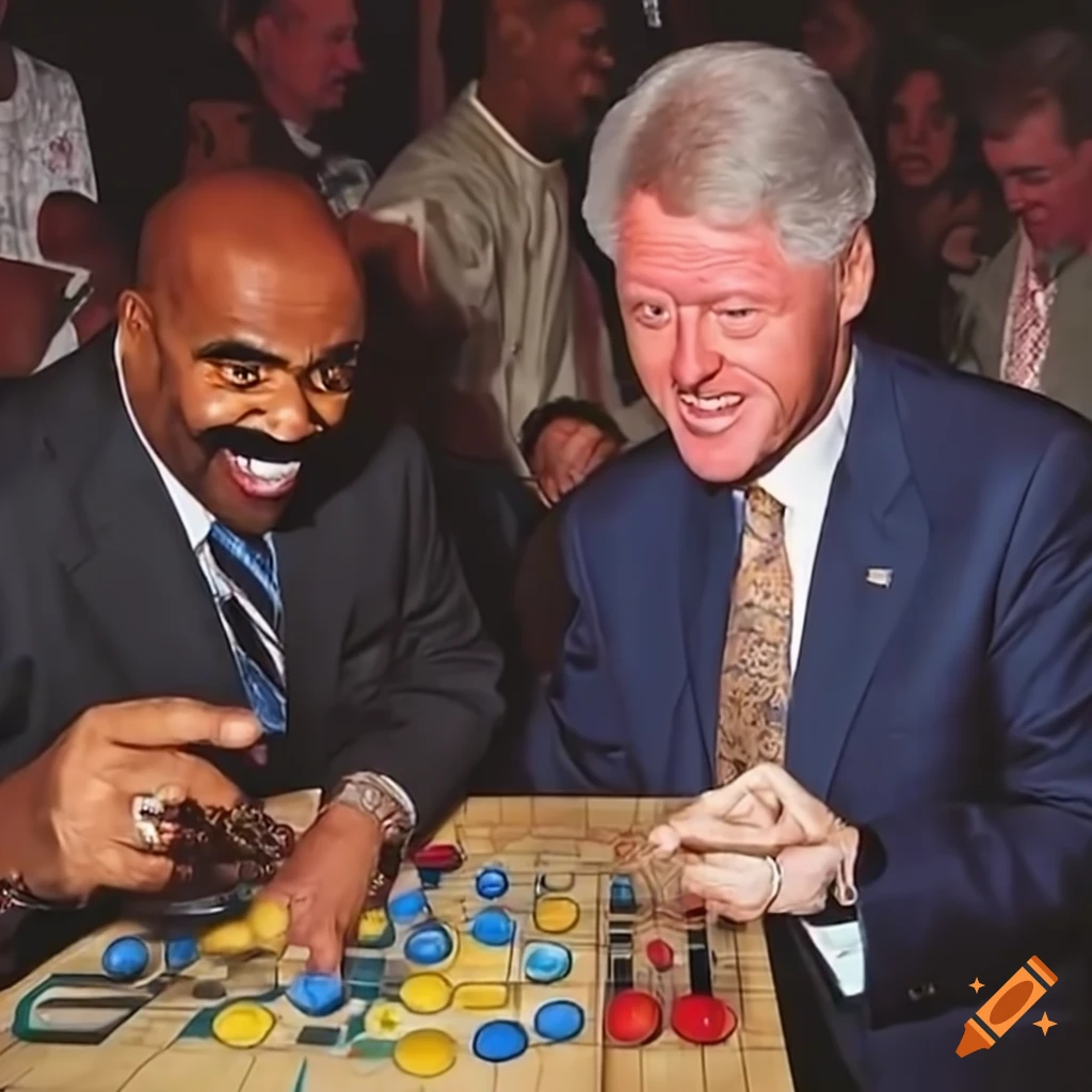 Steve Harvey and Bill Clinton playing a board game on Craiyon