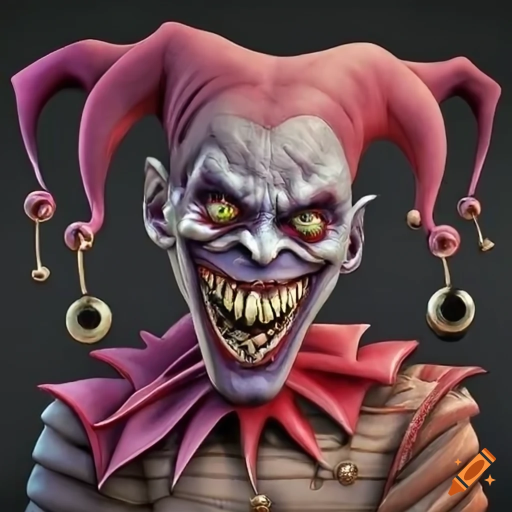Dark jester with an evil grin on Craiyon