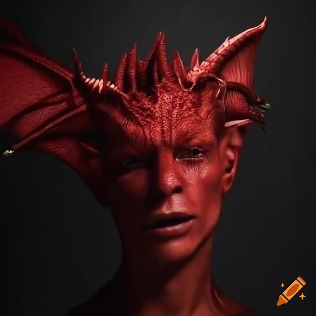 Ultra realistic 3D art of a humanoid red dragon in a bedroom on Craiyon