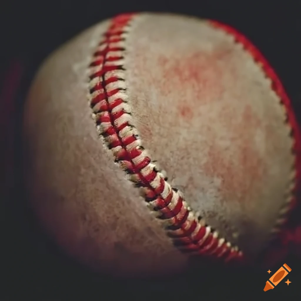 Close-up of a baseball with red stitching on Craiyon