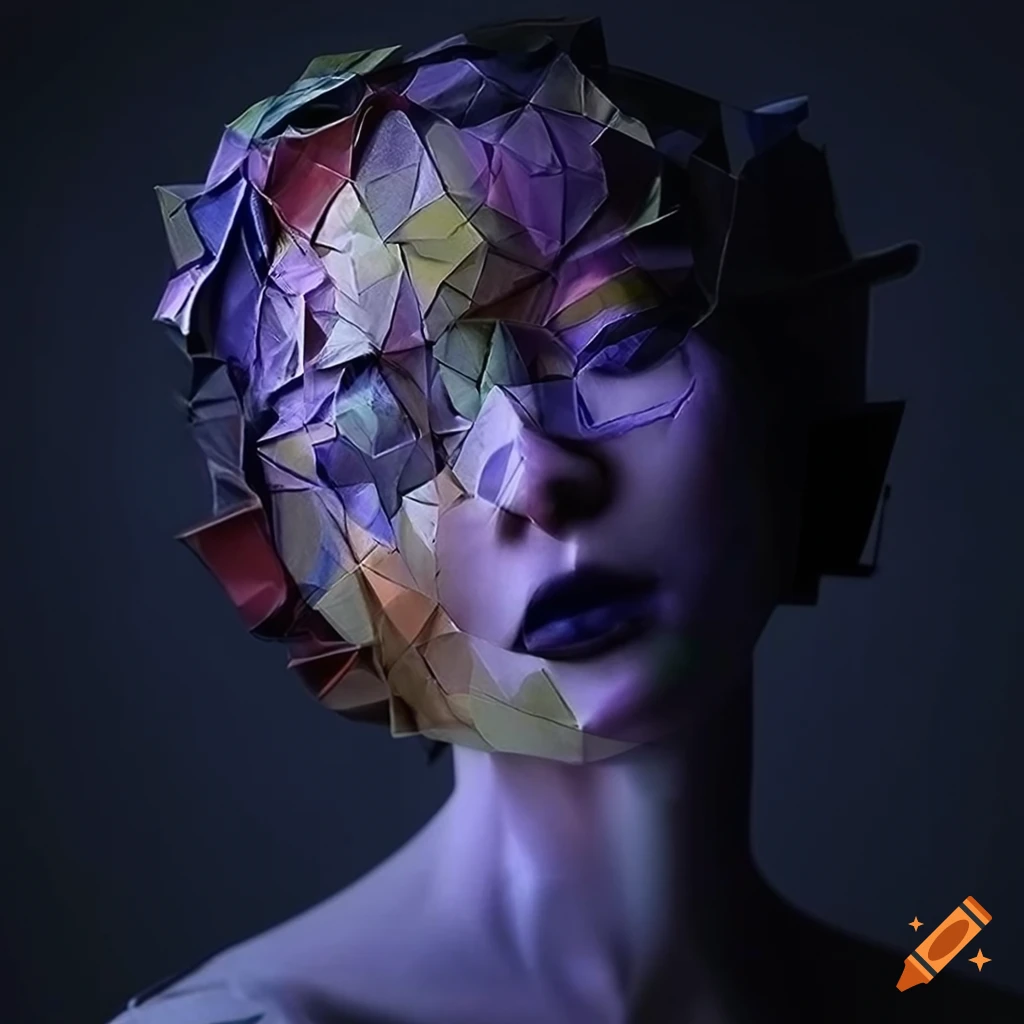 Sculpture of a vogue model in origami clothes on Craiyon