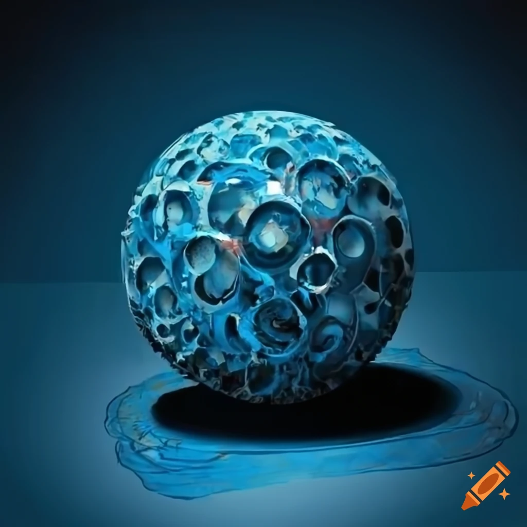 Concept art of a 3d mechanical ball made of sea waves on Craiyon