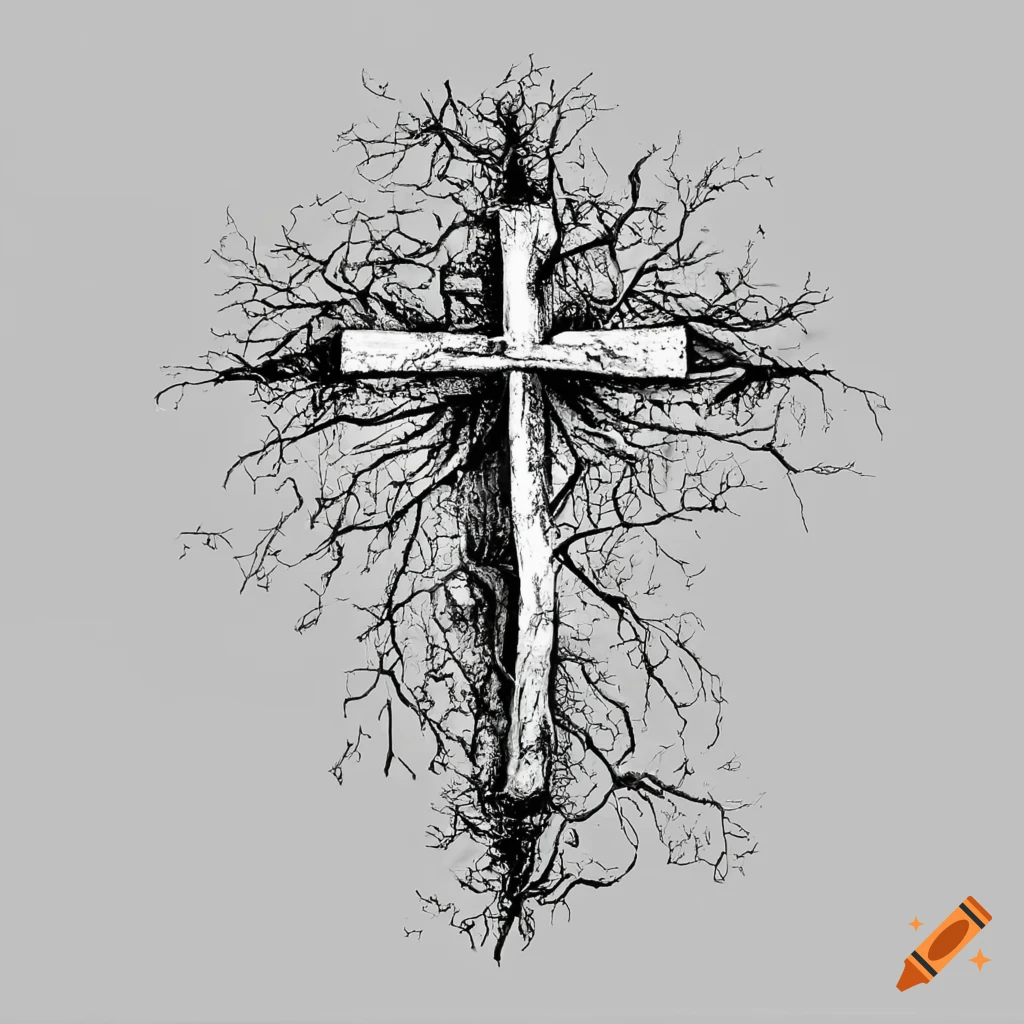 Symbolic black cross made of tree branches on Craiyon