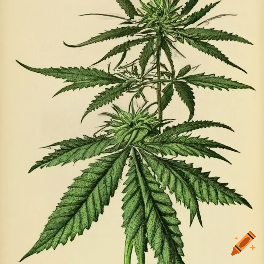 Vintage botanical illustration of cannabis on Craiyon