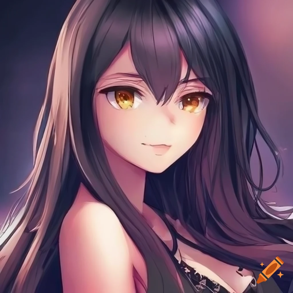 Portrait of Anna Villamizar, an anime girl with long black hair and ...