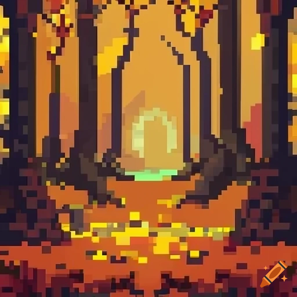 Pixel art of a magical enchanted forest in autumn on Craiyon