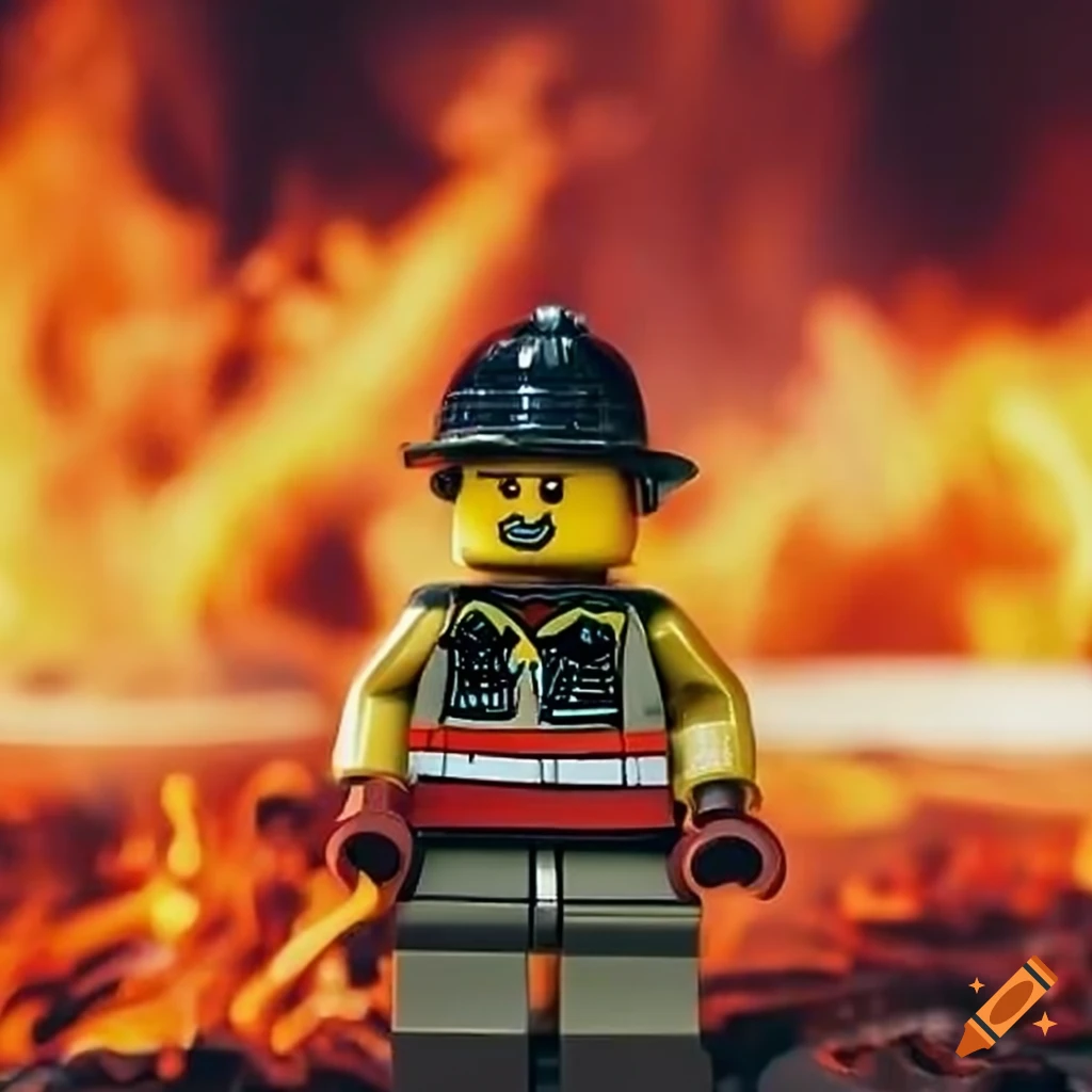Lego firefighters battling a fire in holland