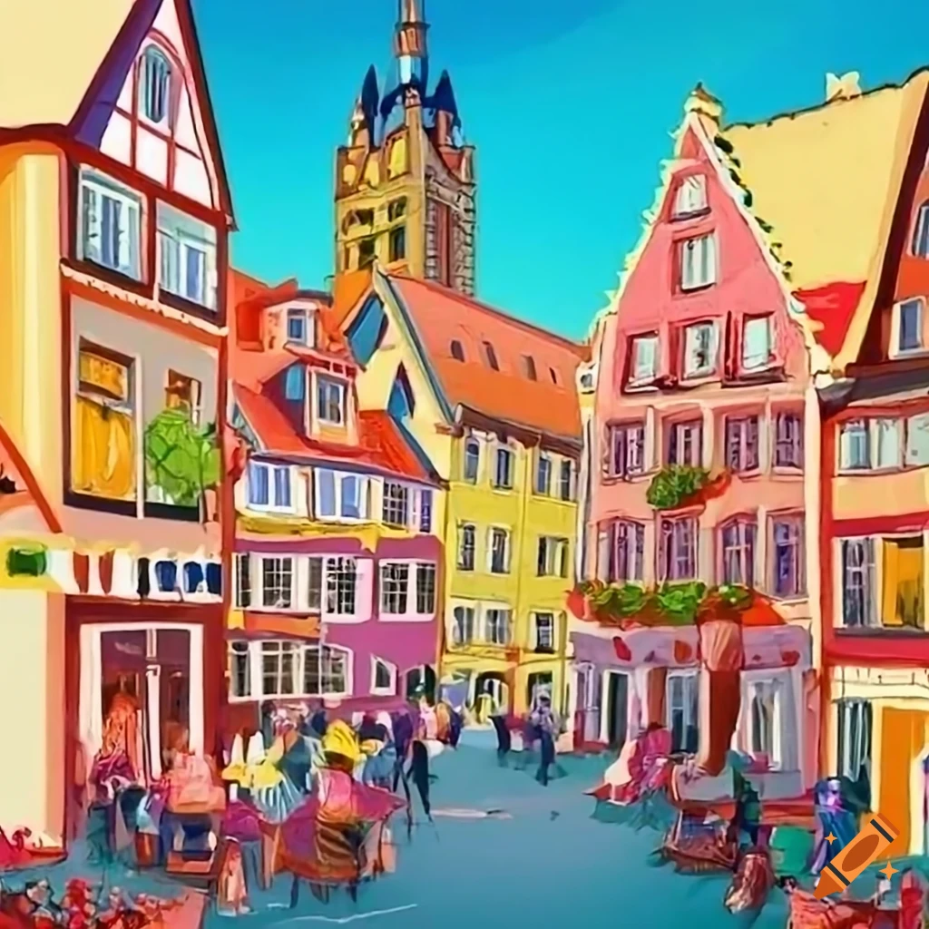 Vibrant european city scene with colorful houses on Craiyon