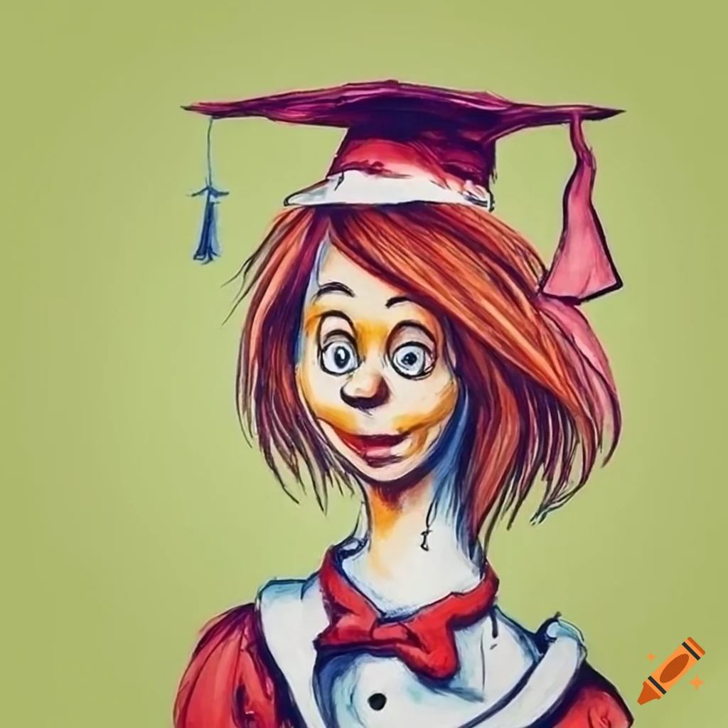 Colorful book illustration of a female graduate with academic cap on ...