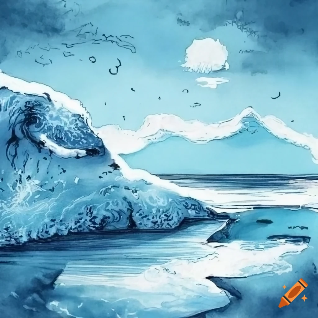 Black and blue ink drawing of stormy island in the sea on Craiyon