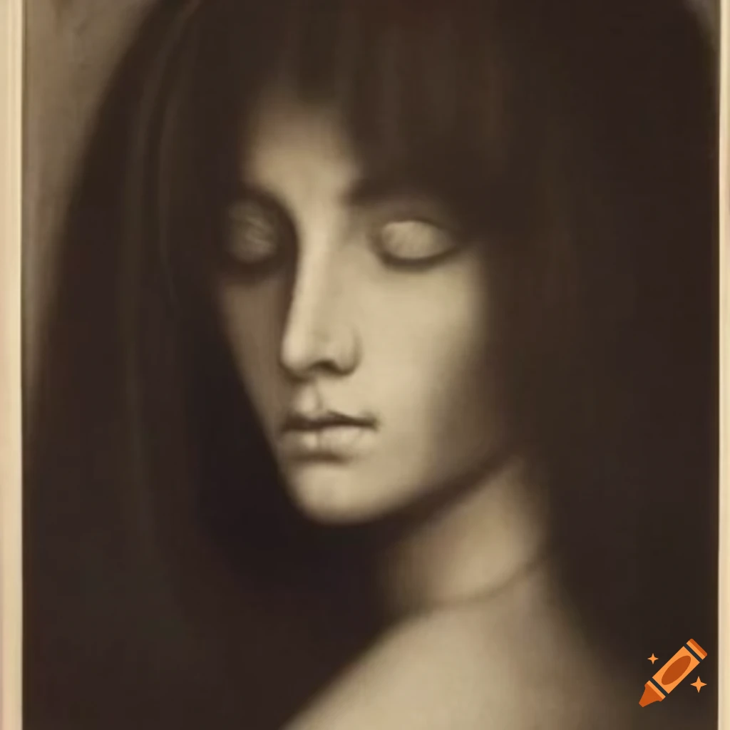 Mezzotint portrait of a modern woman with closed eyes