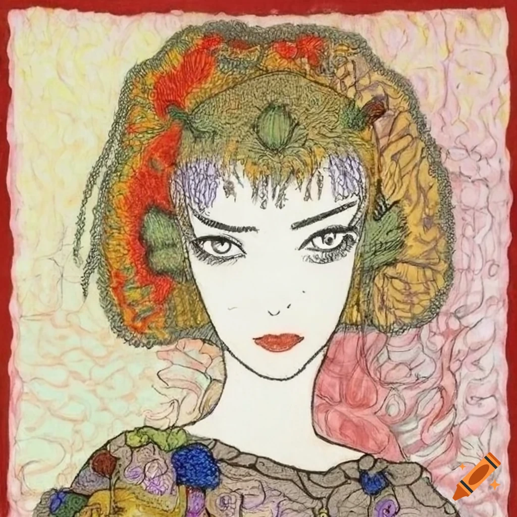 Hand-drawn anime portrait with abstract elements on Craiyon