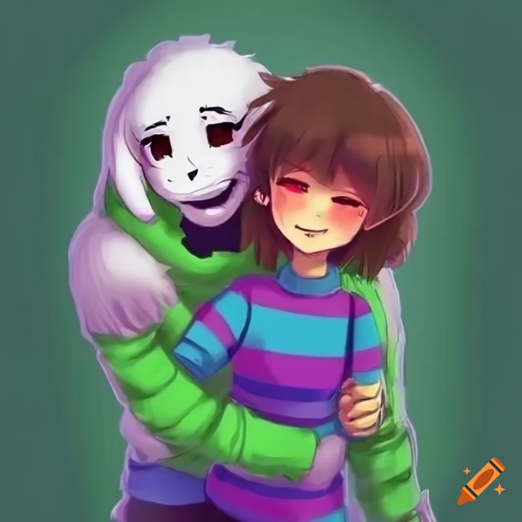 Asriel hugging frisk in undertale fanart on Craiyon