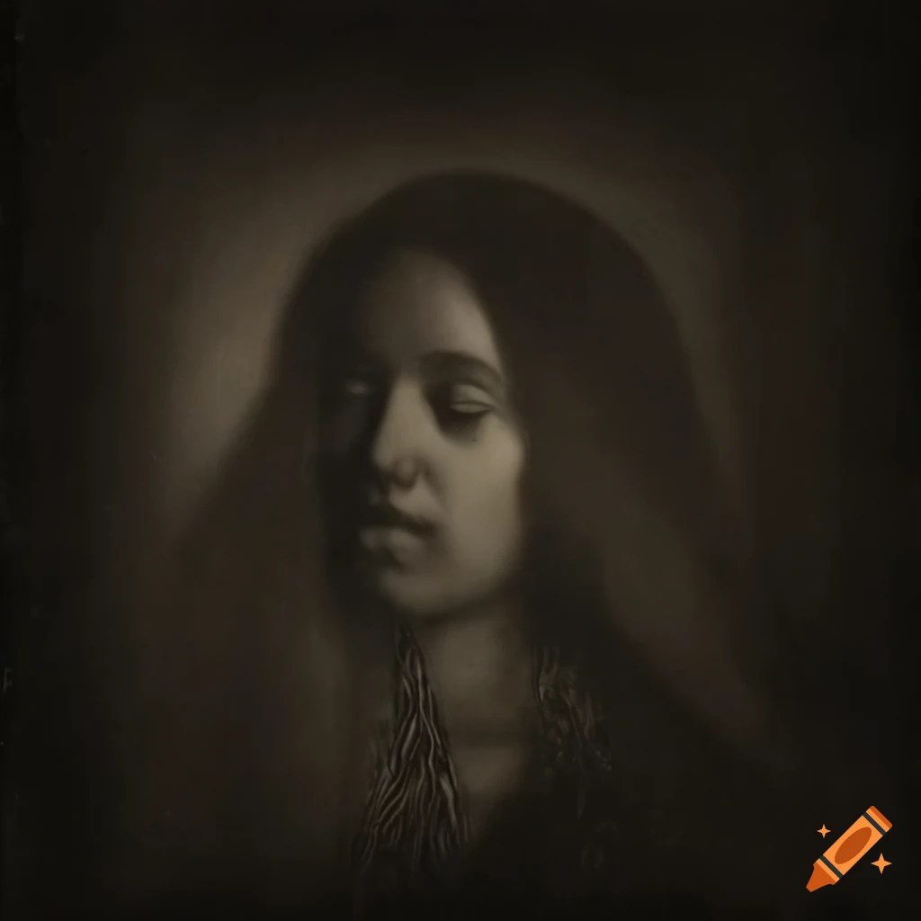 Mezzotint of a stunning female portrait on Craiyon