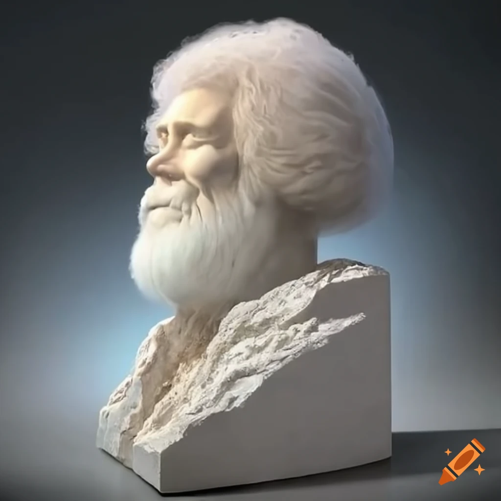 Marble sculpture of Bob Ross with serene expression on Craiyon