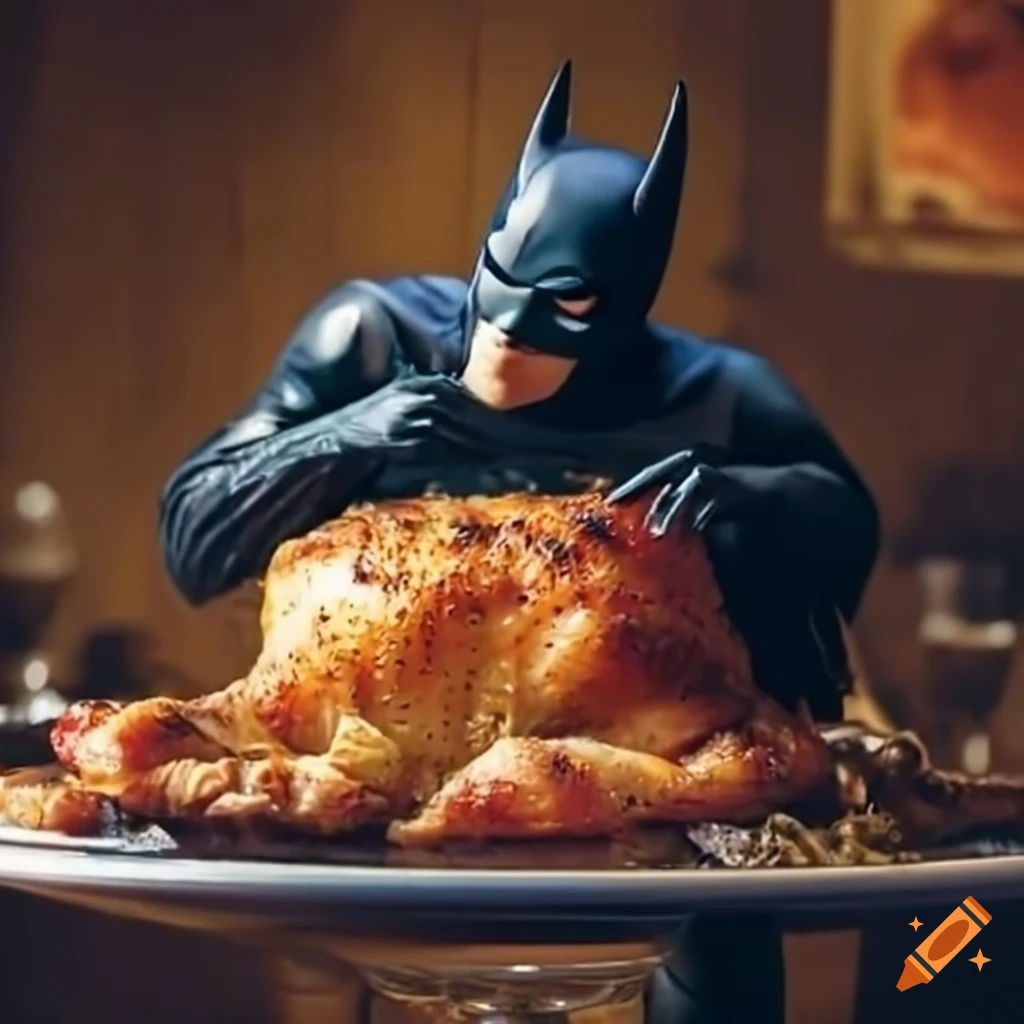 Image of Batman enjoying a meal at a restaurant on Craiyon