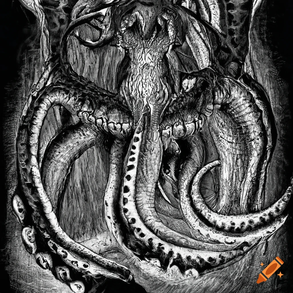 Abstract representation of a fluid entity in darkness on Craiyon