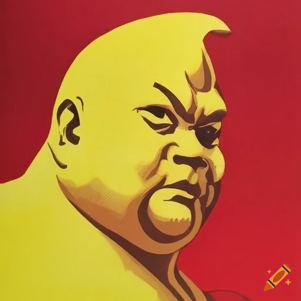 1950s Soviet propaganda poster featuring Fat Buu on Craiyon