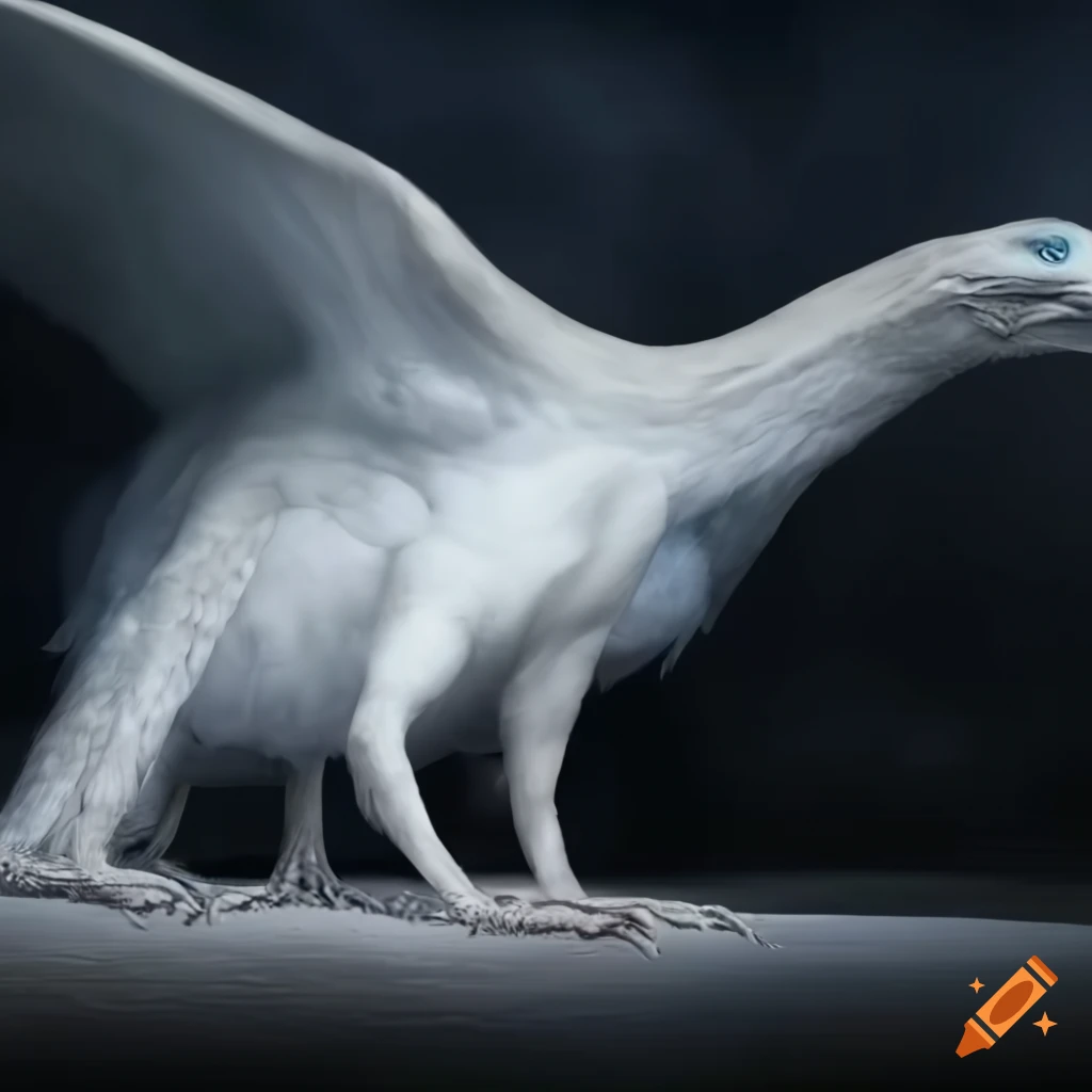 Photorealistic depiction of a giant white bird creature in Antarctica ...