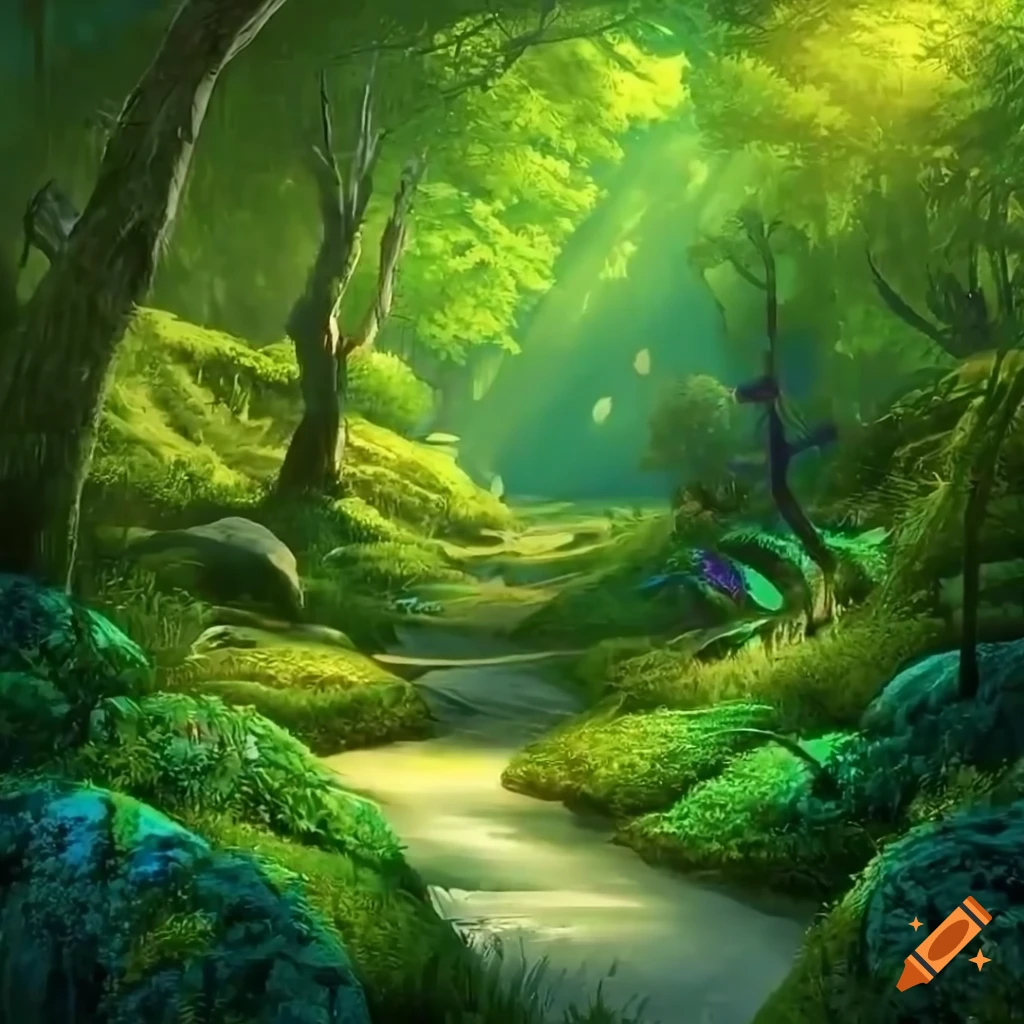 Fantasy art of a peaceful forest trail on Craiyon